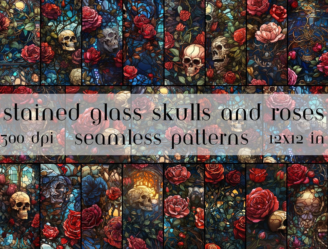 3D Stained Glass Skulls and Roses Style SEAMLESS Patterns - Etsy