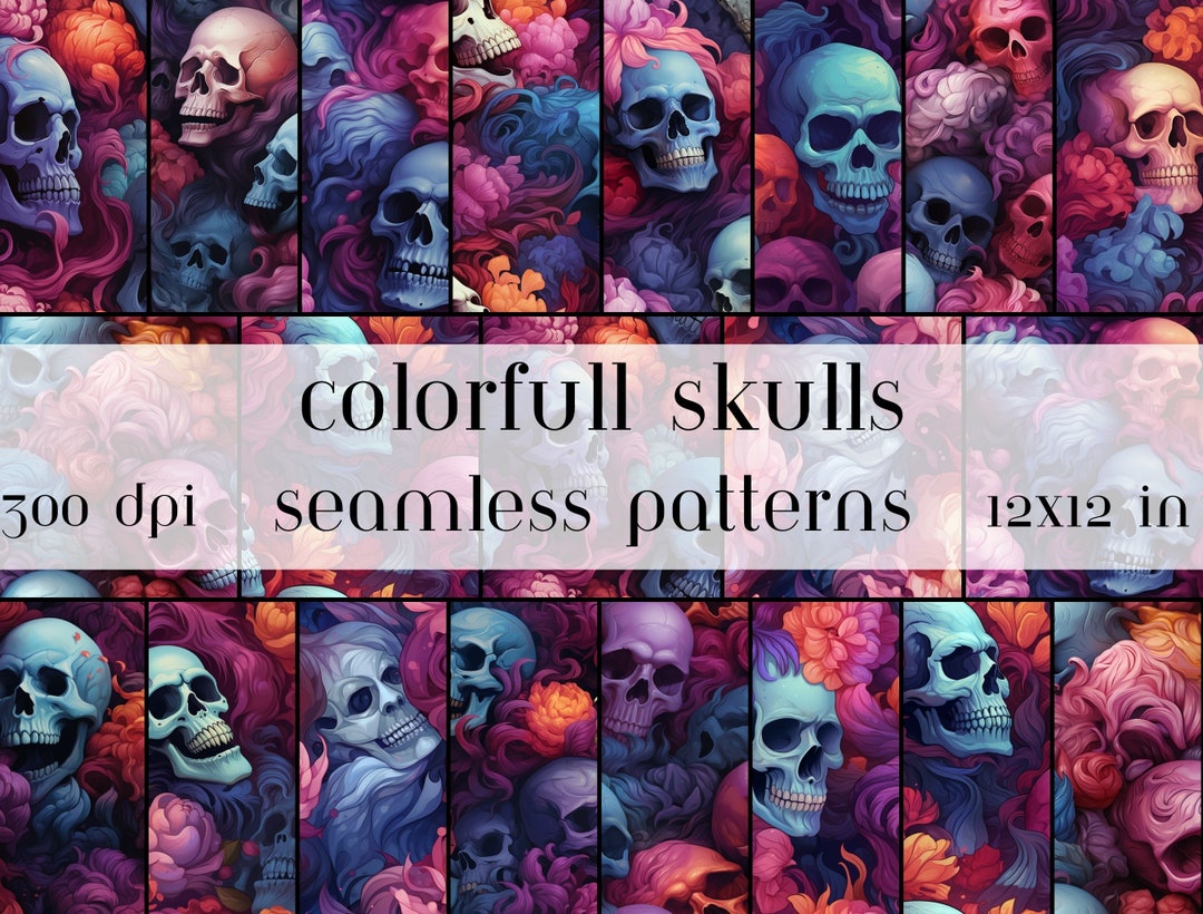Colorfull Skulls Seamless Pattern Skulls Scrapbook Seamless Skull Paper ...