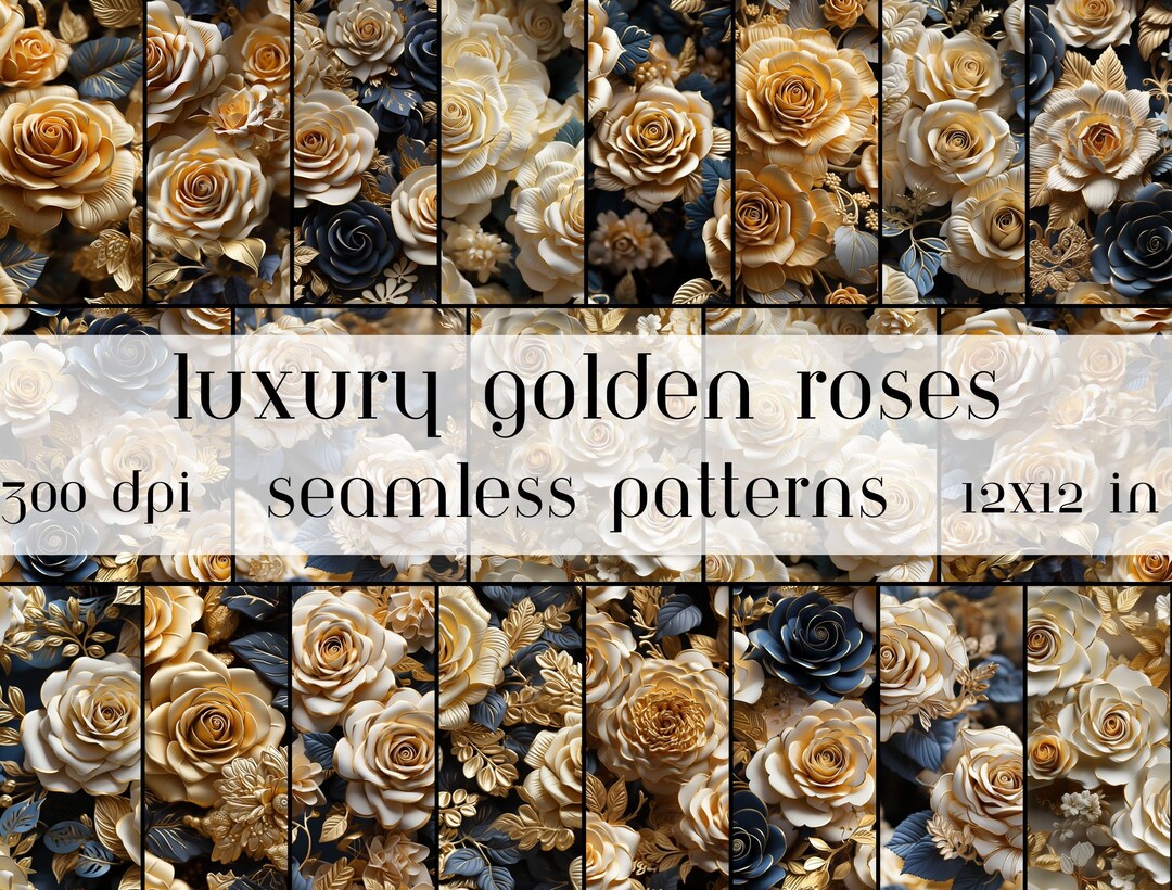 3D Luxury Golden Roses Seamless Patterns Digital Paper 16 Designs ...