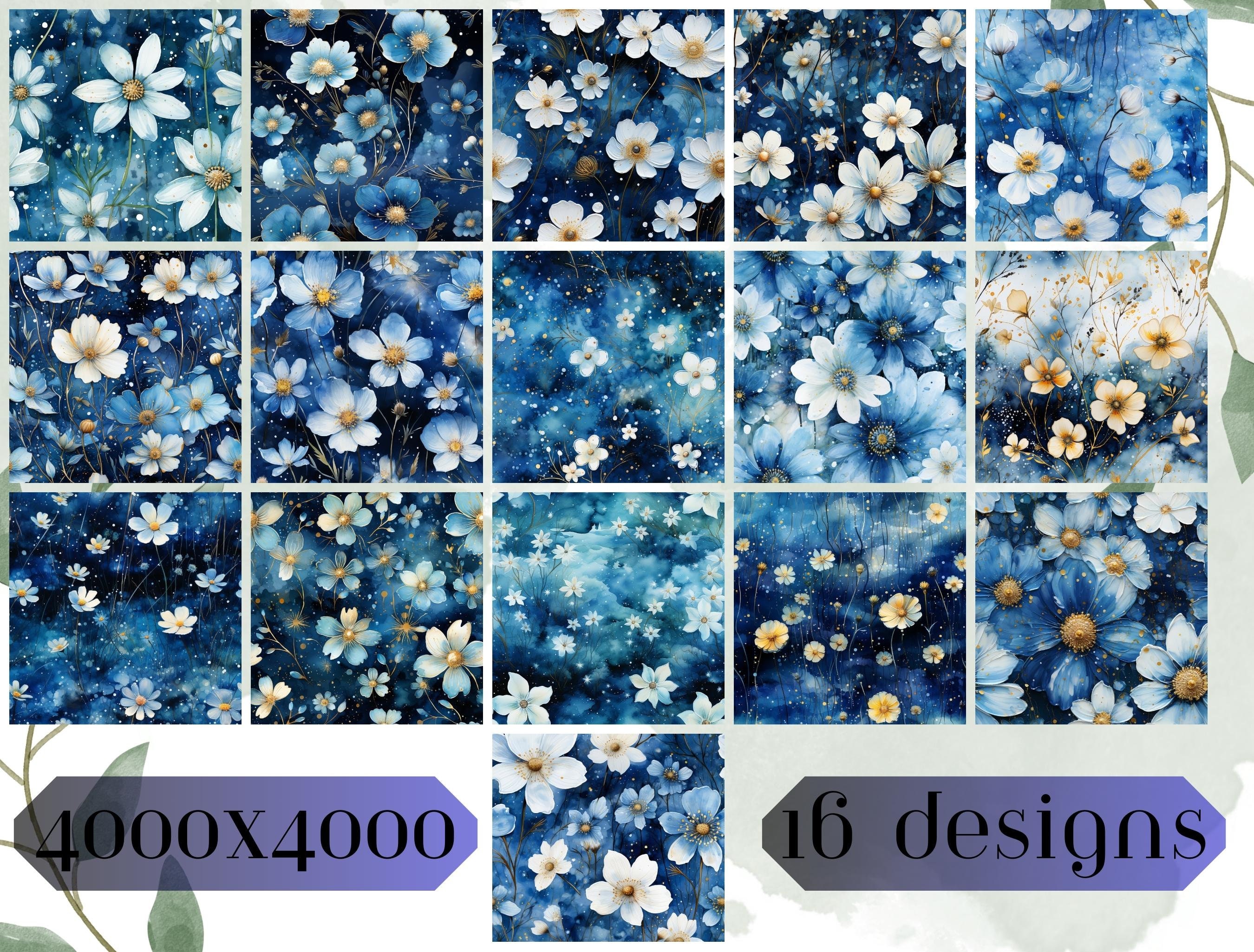 Celestial Starry Night Flowers Seamless Patterns Steampunk Digital ...