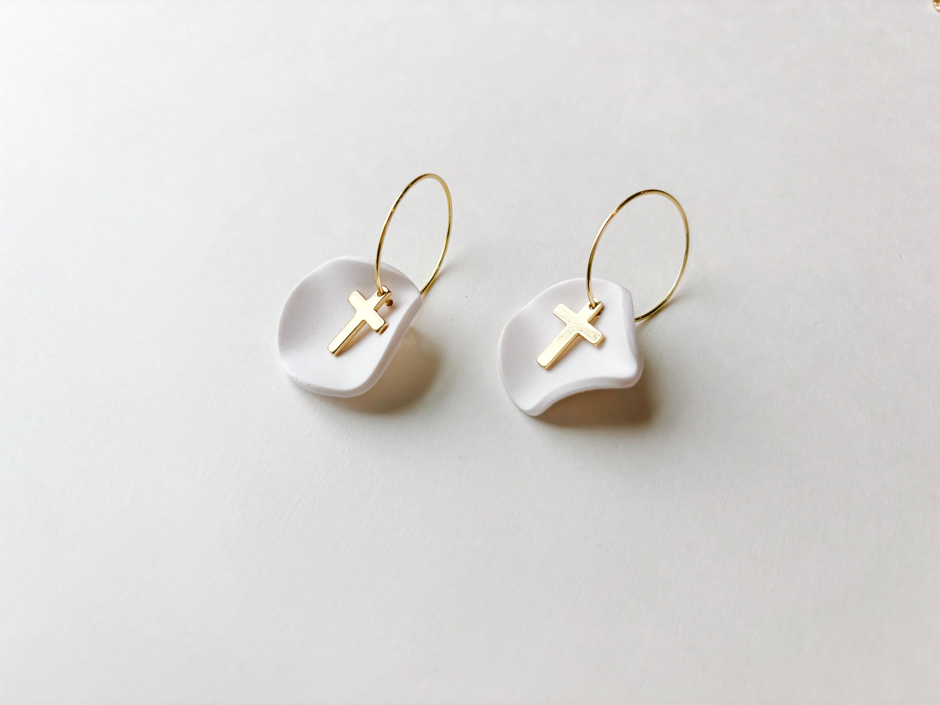 Elegant Gold Cross Hoop Earrings - Etsy