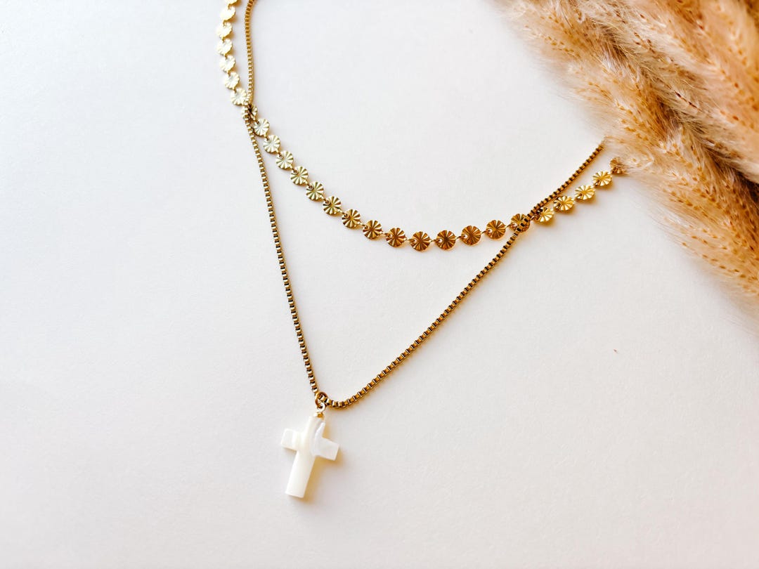 Gold Layering Necklace: Ivory Cross Pendant, Sunburst Choker - Etsy
