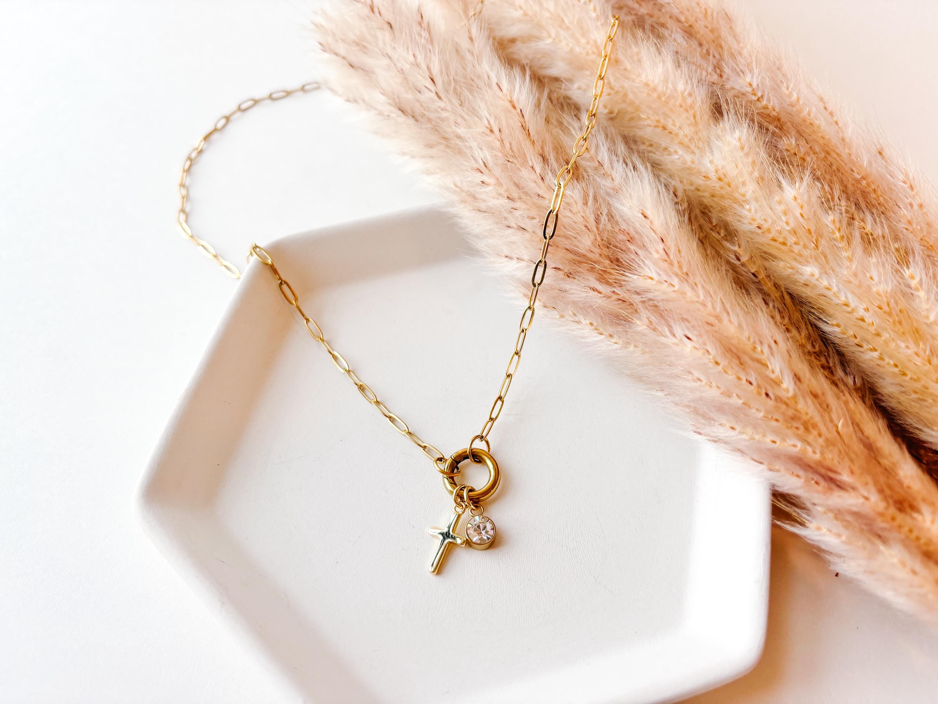 Personalized Birthstone Cross Necklace: Dainty Gold Christian Jewelry ...