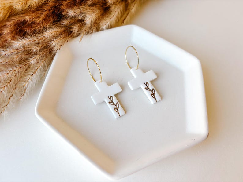 Cross Hoop Earring Christian Cross Dangle Earring Polymer Clay Cross ...