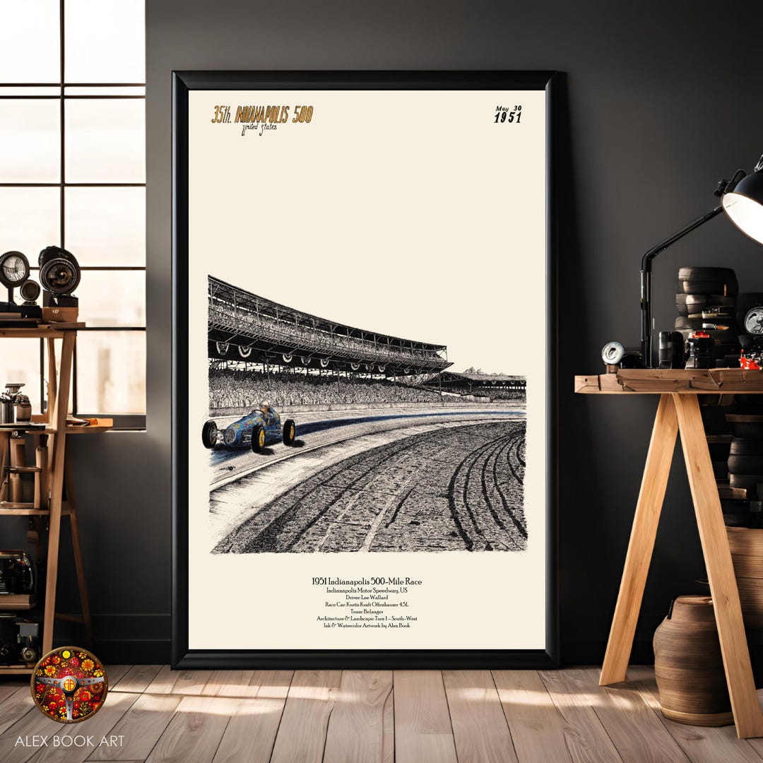 1951 Indianapolis 500 Vintage Race Poster Wallard Indy-500 Racing Car ...