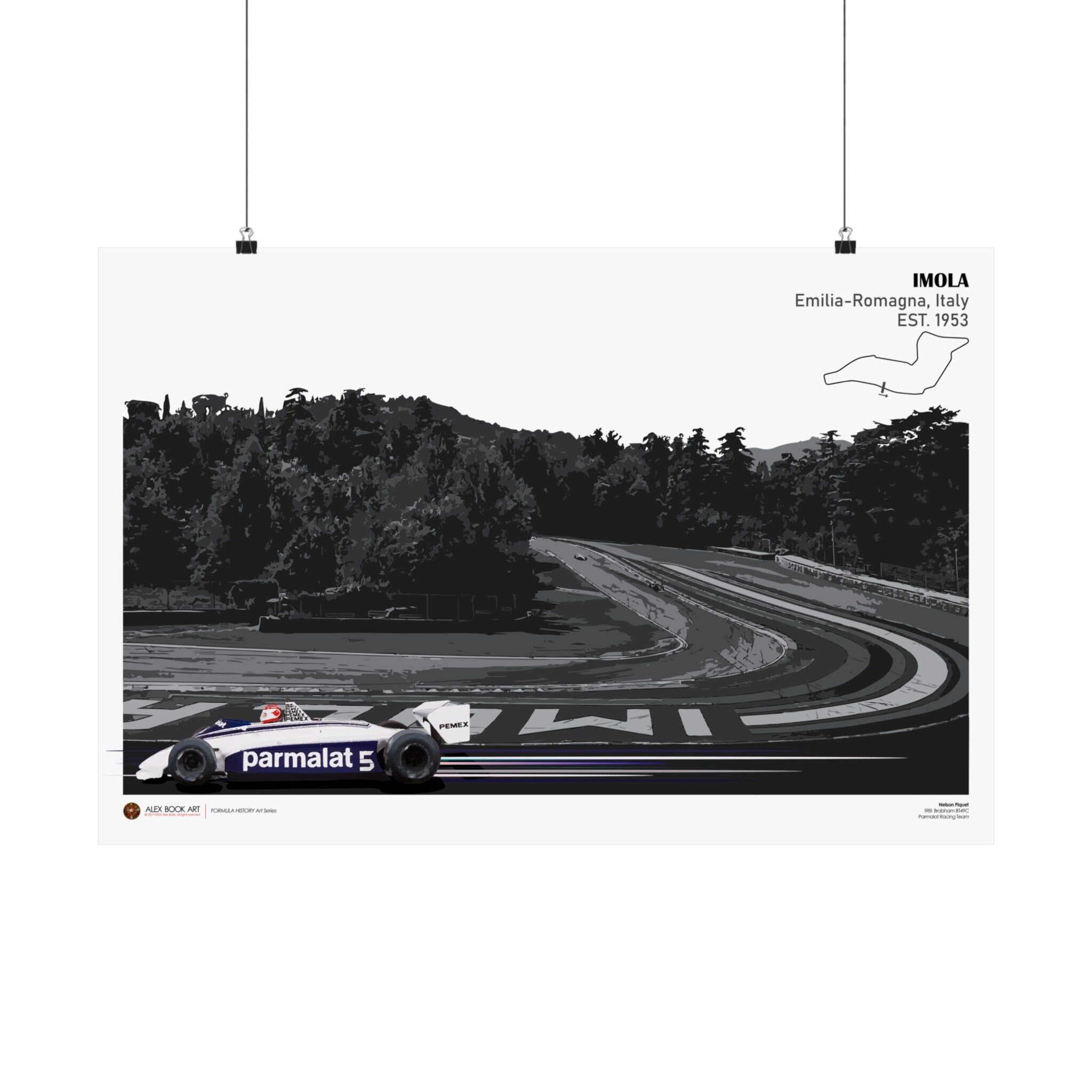 Imola Race Track Poster Formula Racing Nelson Piquet Brabham Ford Car ...