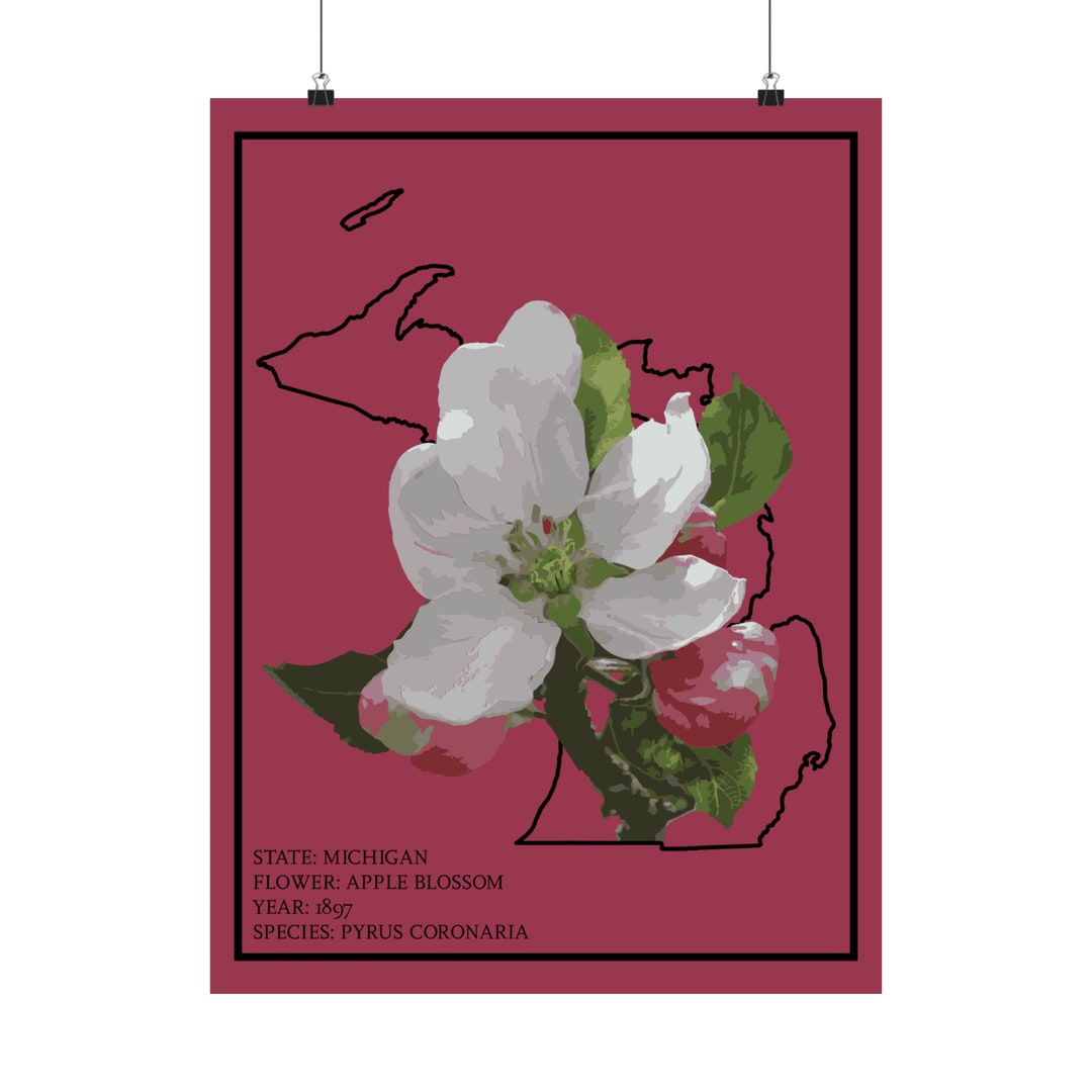 Michigan Apple Blossom Print - Michigan State Flower Poster, Birthday ...