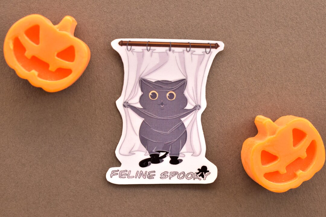 Cute Halloween Ghost Cat Sticker Silly Black Cat Spooky - Etsy