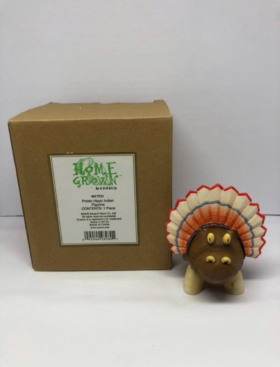 Enesco Home Grown Potato Hippo Indian Figurine in Headdress With Box - Etsy