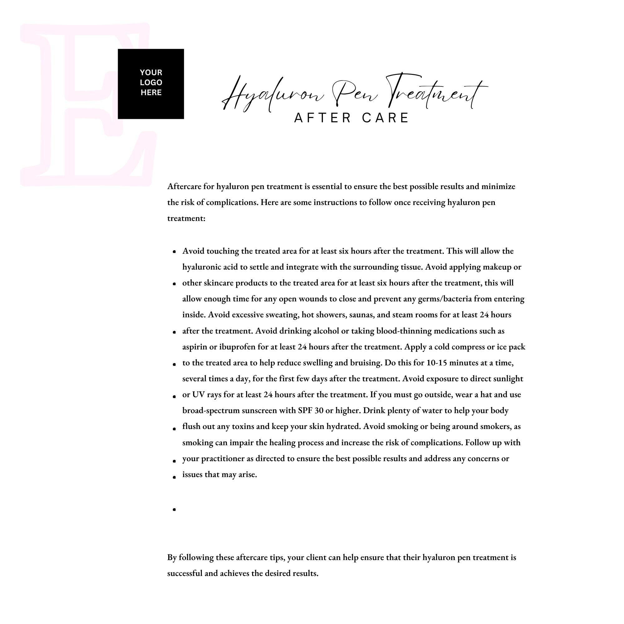 Editable Hyaluron Pen Consent Forms - Intake, Consent, Photo Release ...