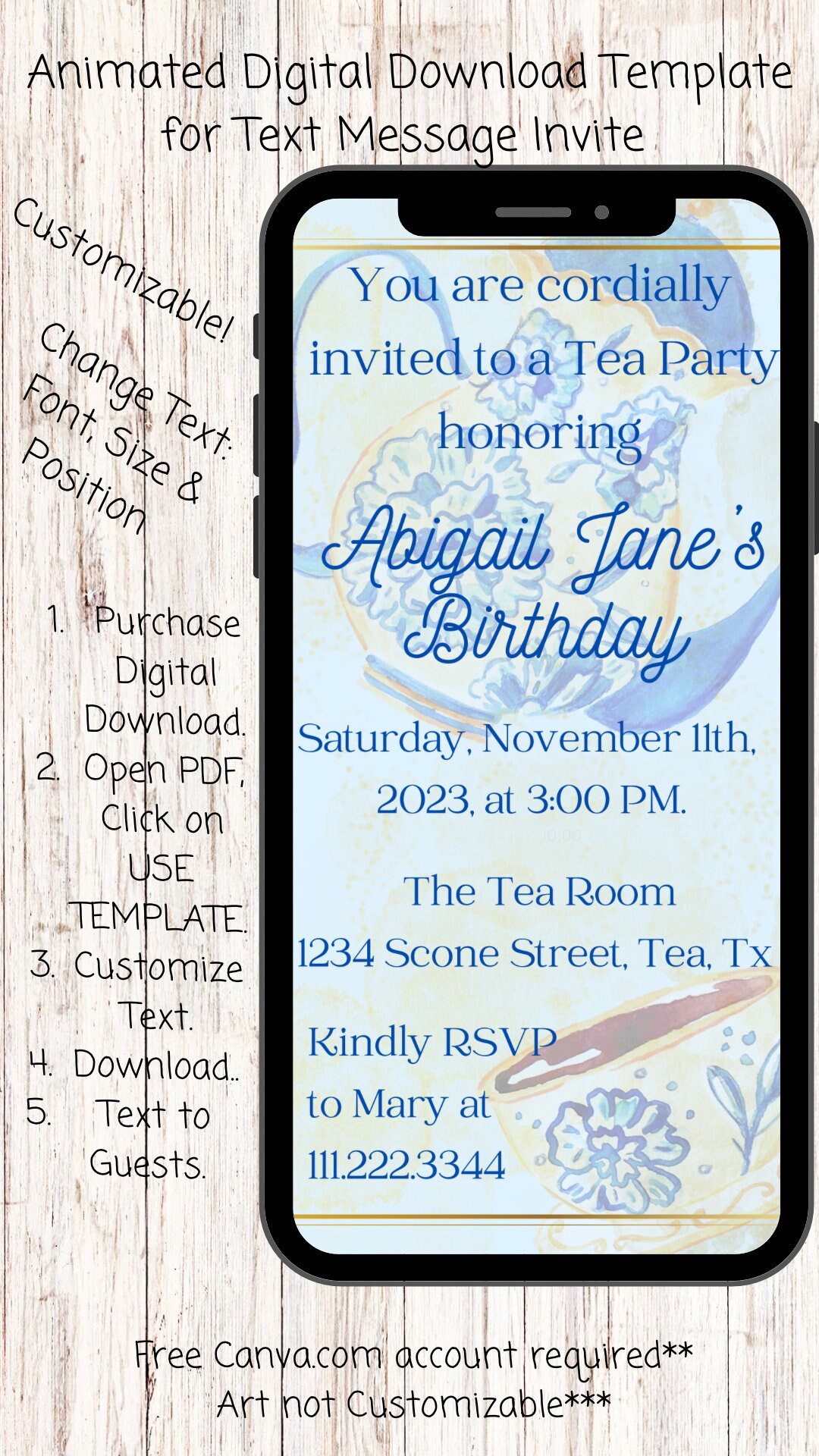 Tea Party Birthday Digital Download Text Message Invite Template - Etsy
