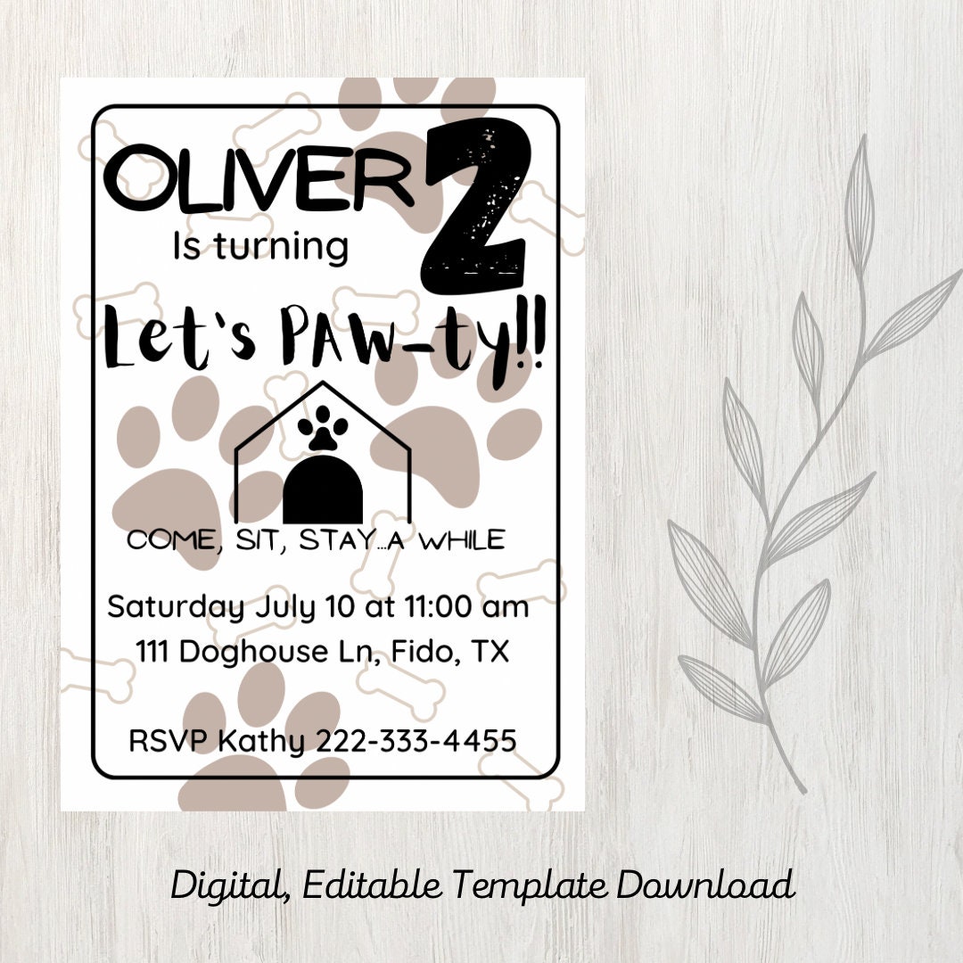 Let’s Paw-ty- Puppy Party Invitation Template - Etsy
