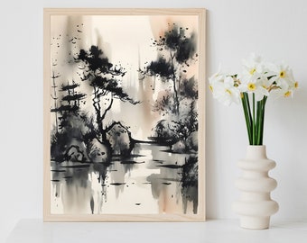 Abstract Ink Japanese Digital Download, Wall Art, Printable Art, Sumi-e ...
