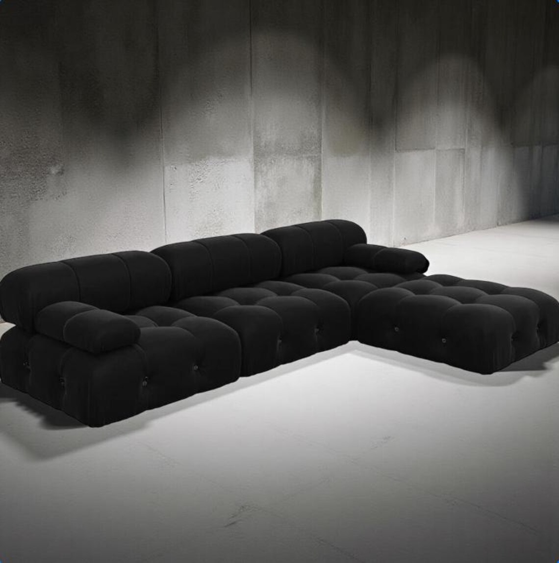 3-seater Velvet Boneless Bubble Couch Modular Sectional Sofa, L-shaped ...