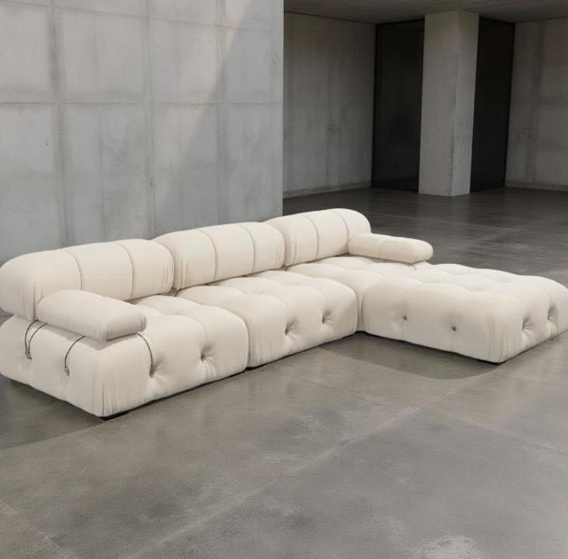 3-seater Velvet Boneless Bubble Couch Modular Sectional Sofa, L-shaped ...