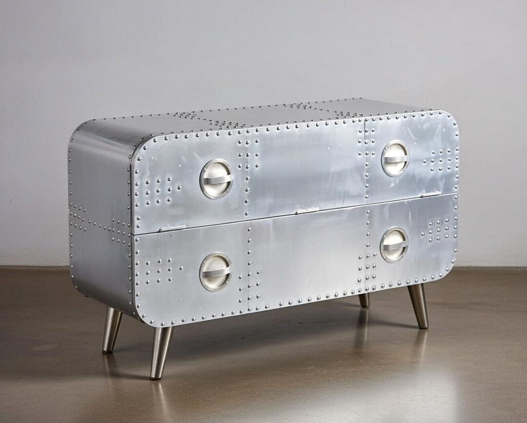 Industrial Silver Aluminum Clad Storage Table, TV Console With Drawer ...