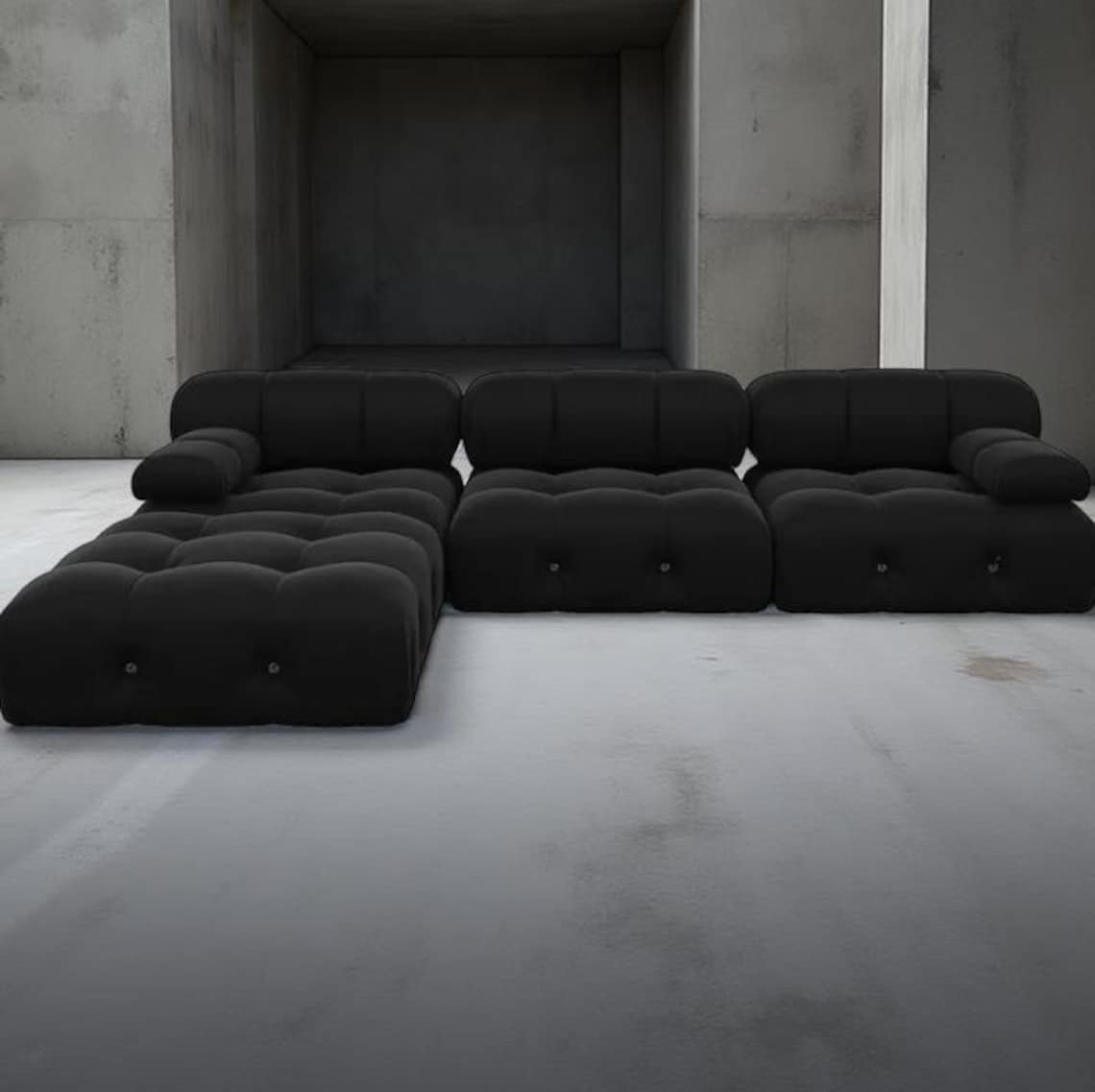 3-seater Velvet Boneless Bubble Couch Modular Sectional Sofa, L-shaped ...