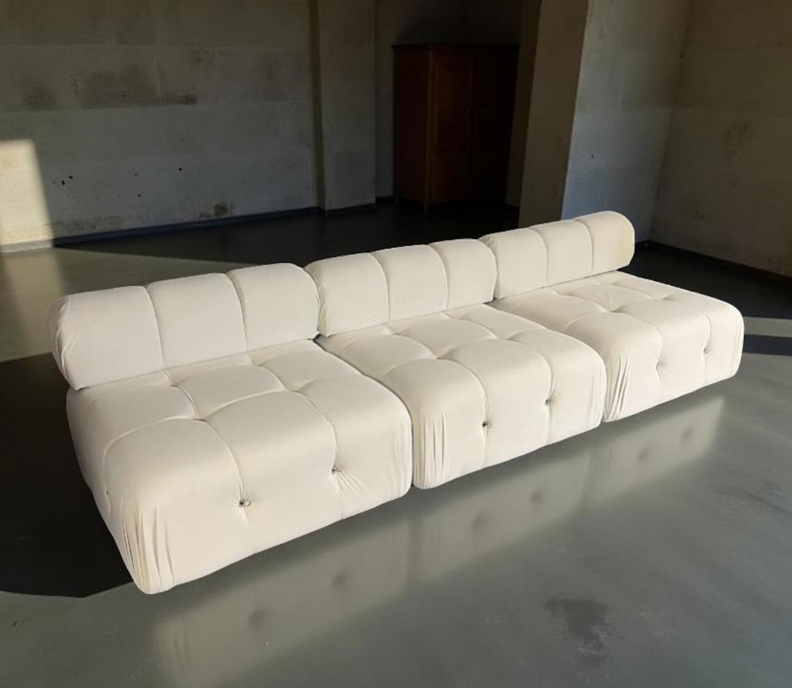 3-seater Velvet Boneless Bubble Couch Modular Sectional Sofa, L-shaped ...