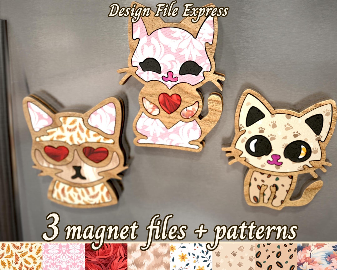 Cat Magnet SVG Files: Laser Cut Feline Fridge Magnets (digital Download ...