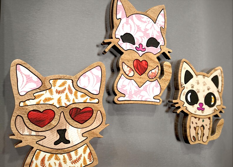 Cat Magnet SVG Files: Laser Cut Feline Fridge Magnets (digital Download ...