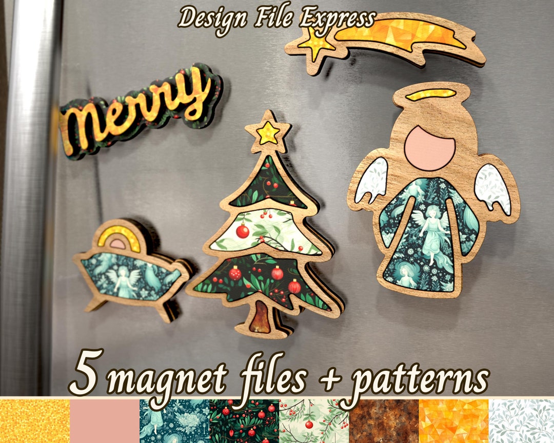 Christmas Magnets SVG Files, Angel Merry Christmas Tree Crip Star ...