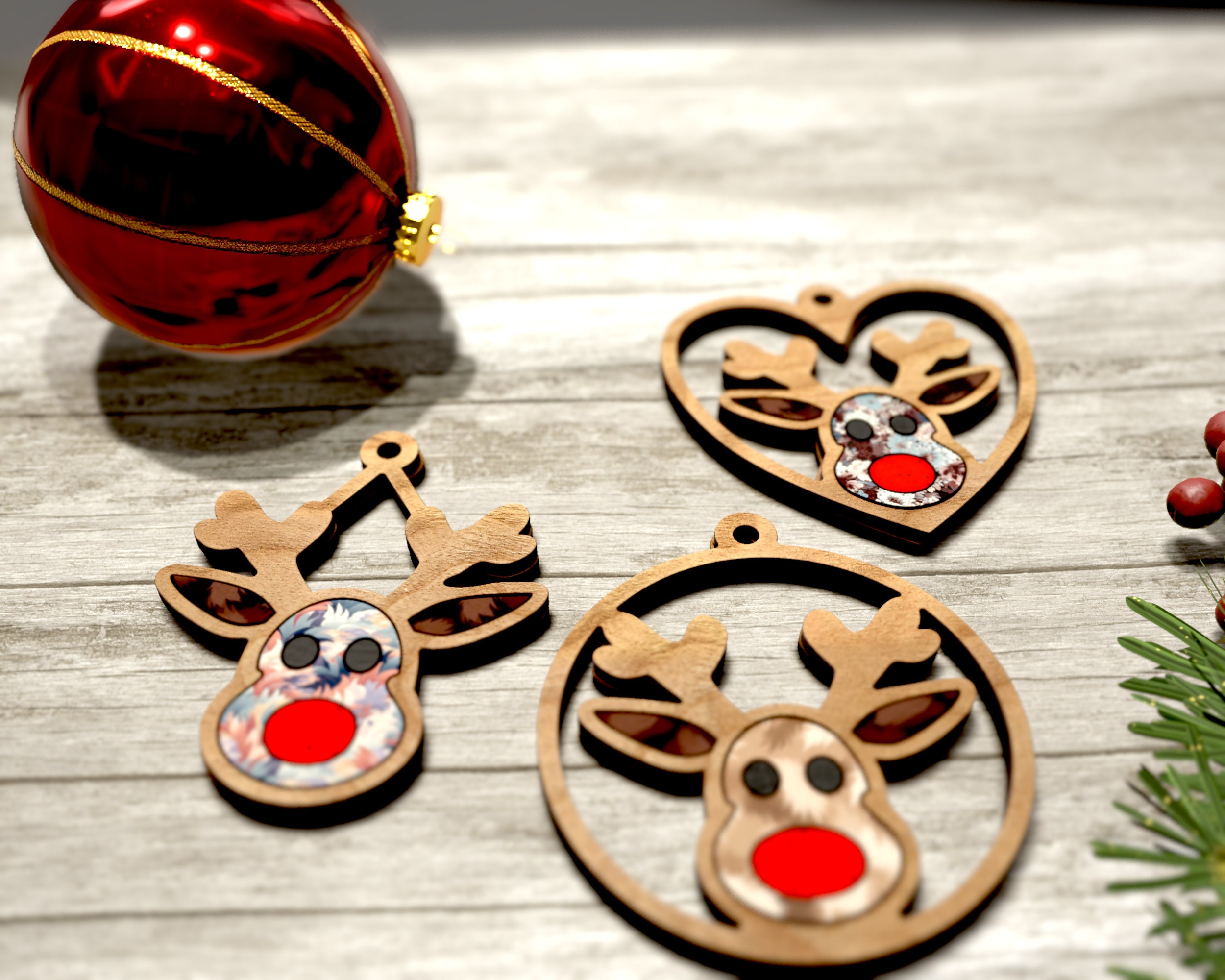 Reindeer Ornament SVG, Reindeer Ornament Collection SVG File, Rudolf ...