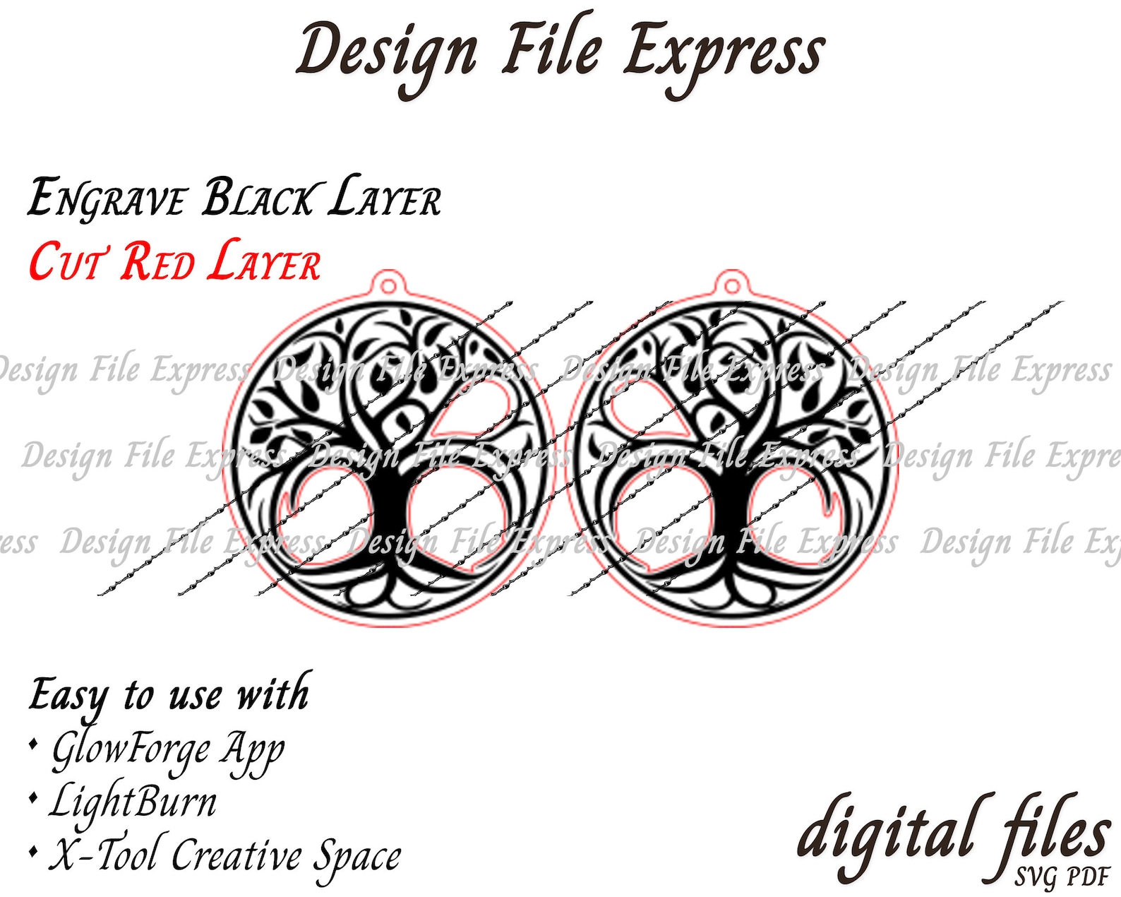Tree Round Earring SVG, Tree of Life Earring Template SVG Laser Cut ...