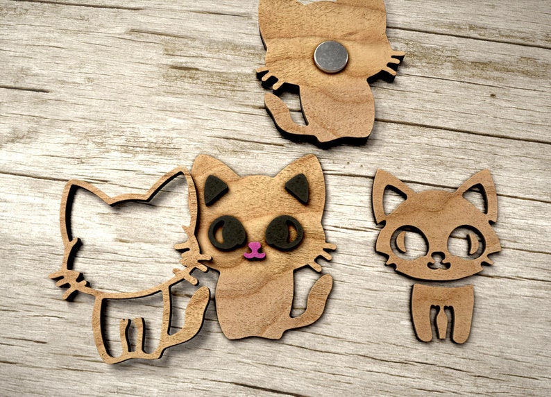 Cat Magnet SVG Files: Laser Cut Feline Fridge Magnets (digital Download ...
