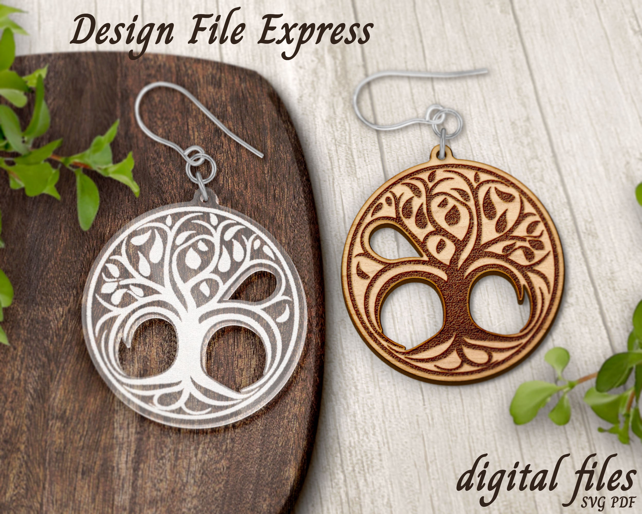 Tree Round Earring SVG, Tree of Life Earring Template SVG Laser Cut ...