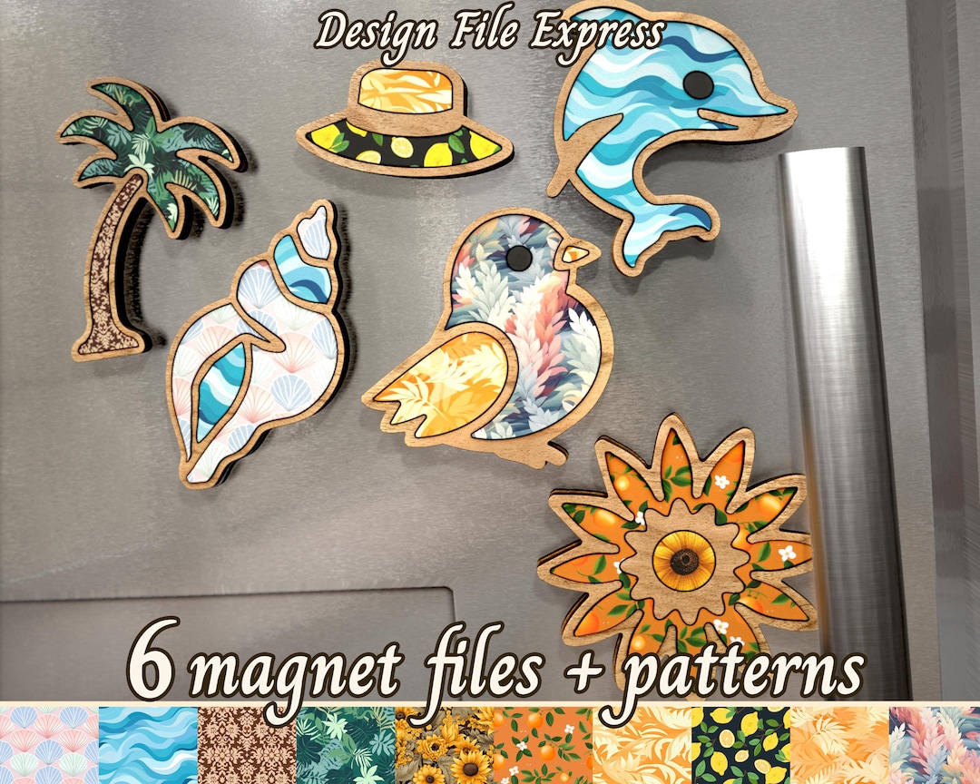 Summer III Laser Cut Magnet SVG: Sea Shell, Dolphin, Bird (digital ...