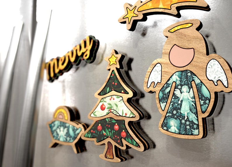 Christmas Magnets SVG Files, Angel Merry Christmas Tree Crip Star ...