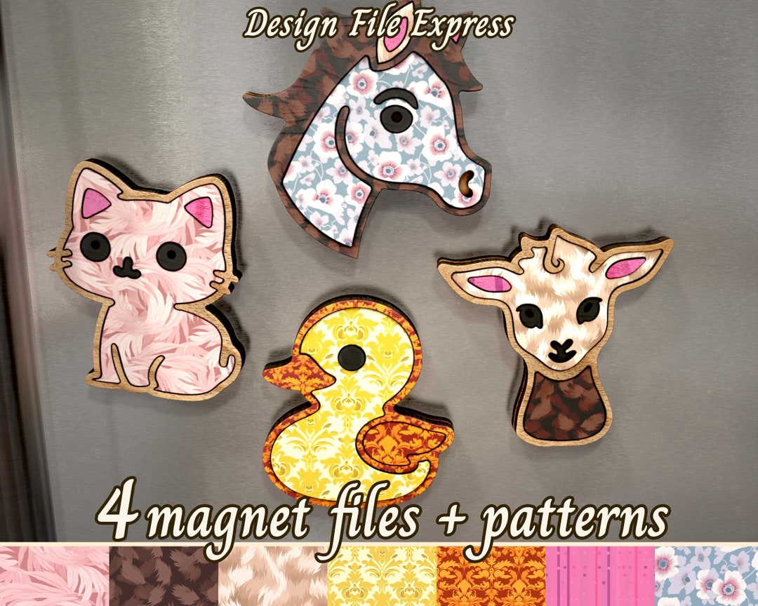 Farm Animal Magnets SVG: Horse, Duck, Cat, Goat Laser Cut Files ...
