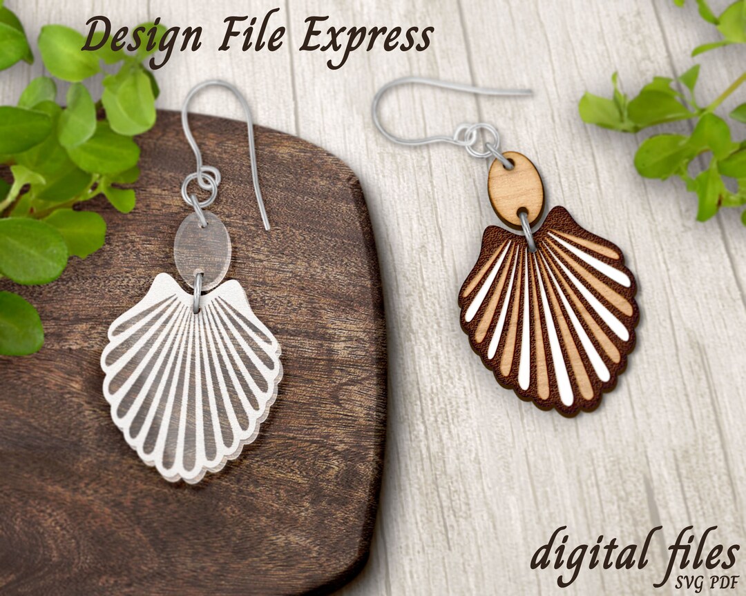 Shell Earring SVG, Seashell Wood Earring SVG, Shell Laser Cut Earrings ...