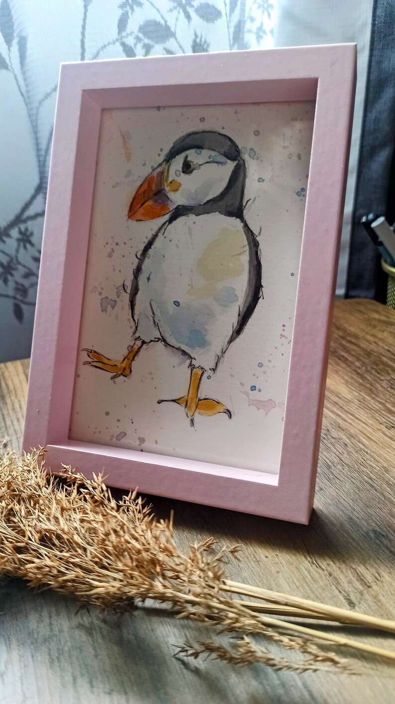 Framed Original Handpainted Watercolor Picture of Puffin. Great Gift ...