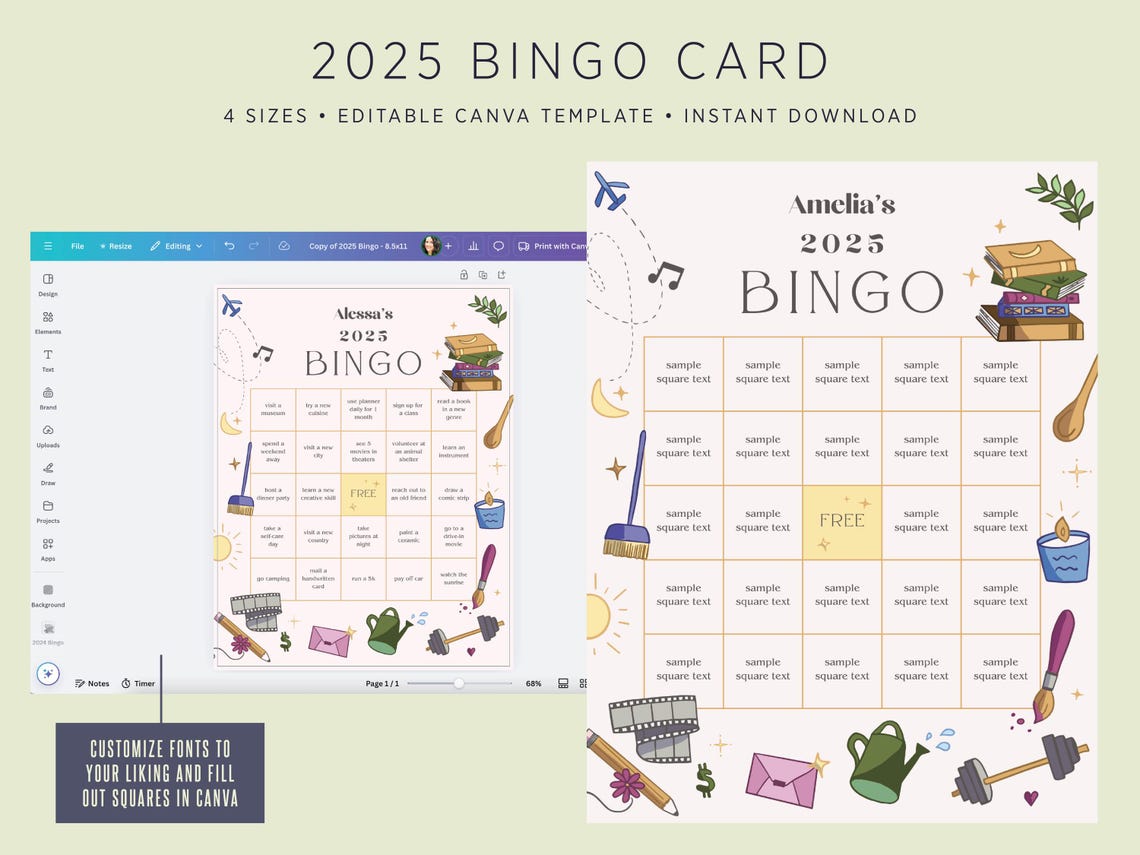 2025 Bingo Card Canva Digital Template, Manifestation Bingo, New Year’s ...