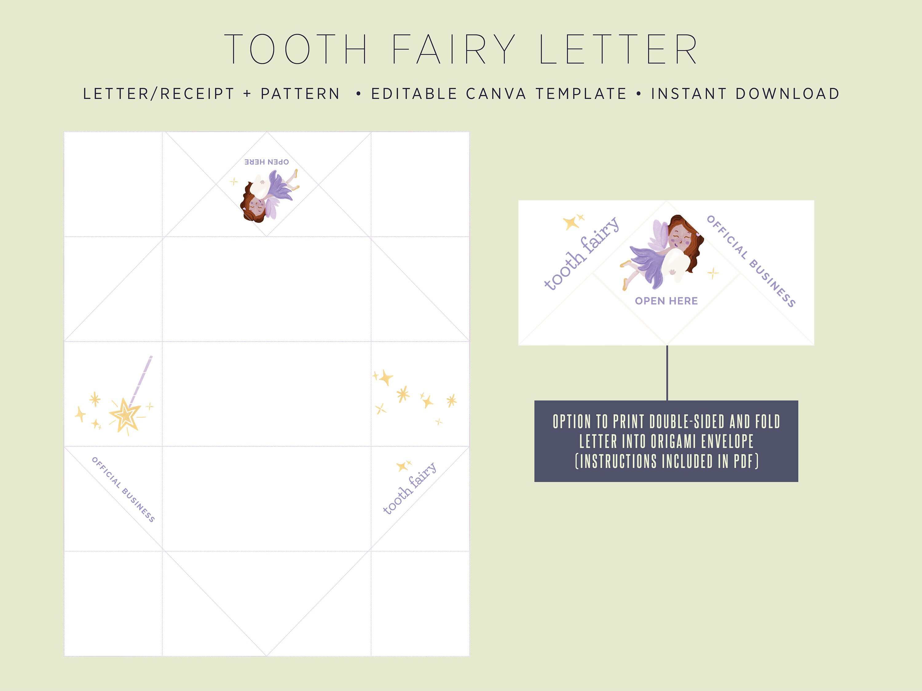 Tooth Fairy Letter Canva Template With Receipt Foldable Origami ...