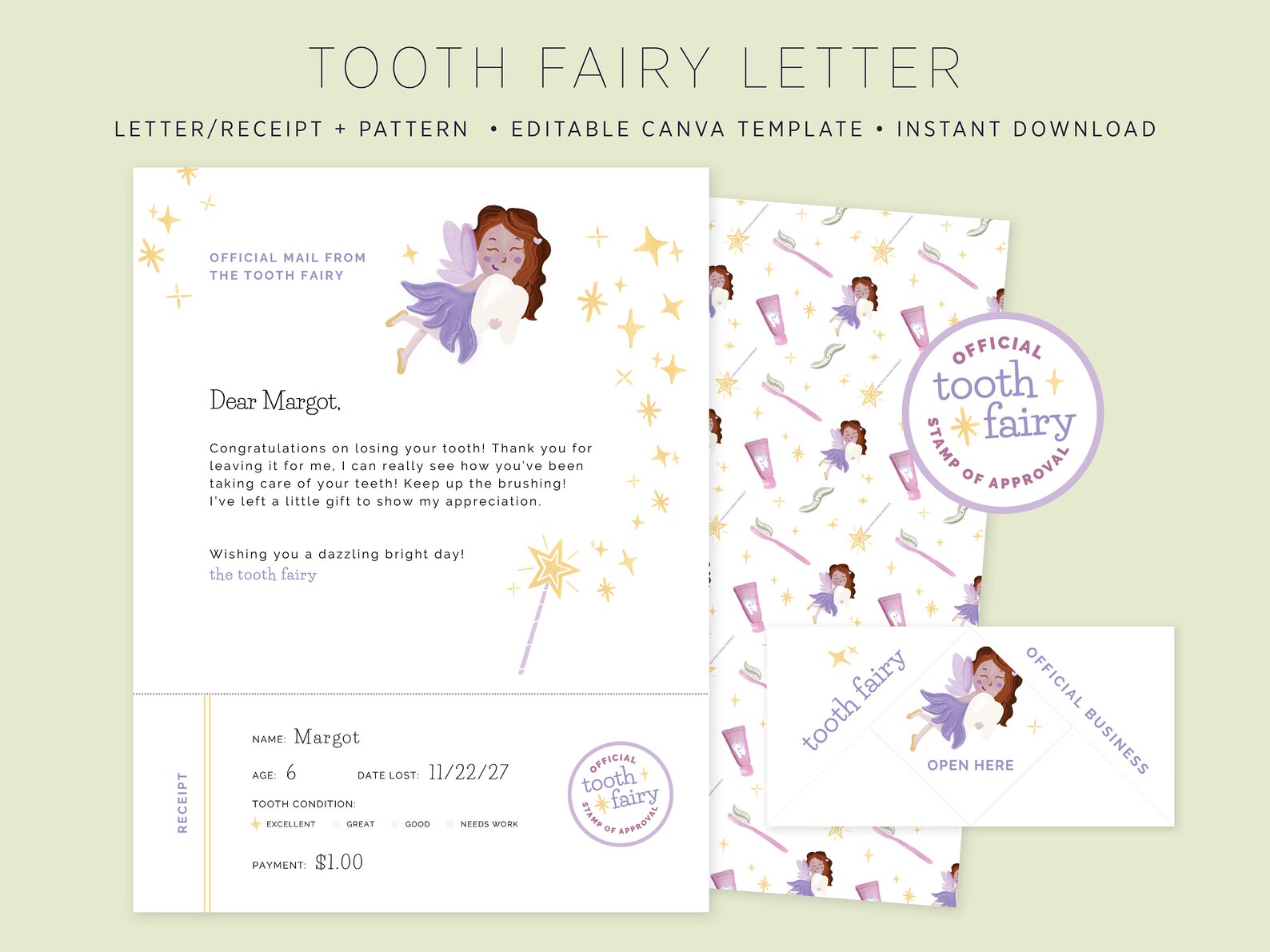 Tooth Fairy Letter Canva Template With Receipt Foldable Origami ...