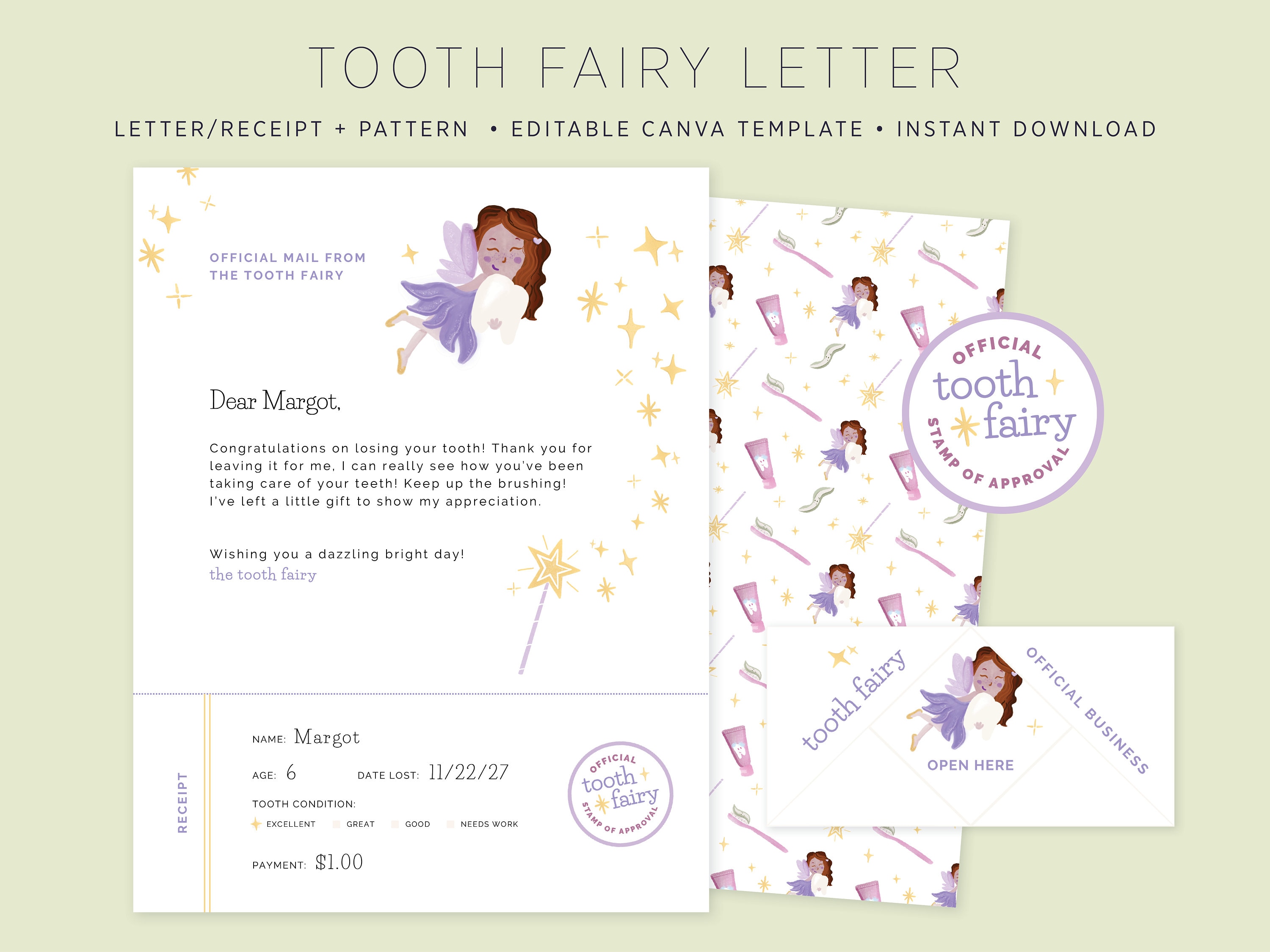 Tooth Fairy Letter Canva Template With Receipt Foldable Origami ...