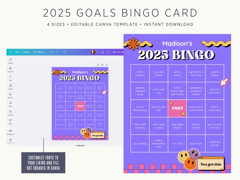 2025 Bingo Card Canva Y2K Digital Template, Manifestation Bingo, New ...