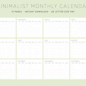 Monthly Calendar, Letter Size Printable Calendar, Evergreen Calendar - Etsy
