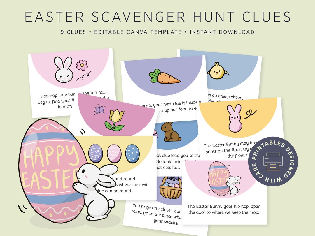 Easter Scavenger Hunt Clues | Canva Editable Egg Hunt Clue Cards for ...