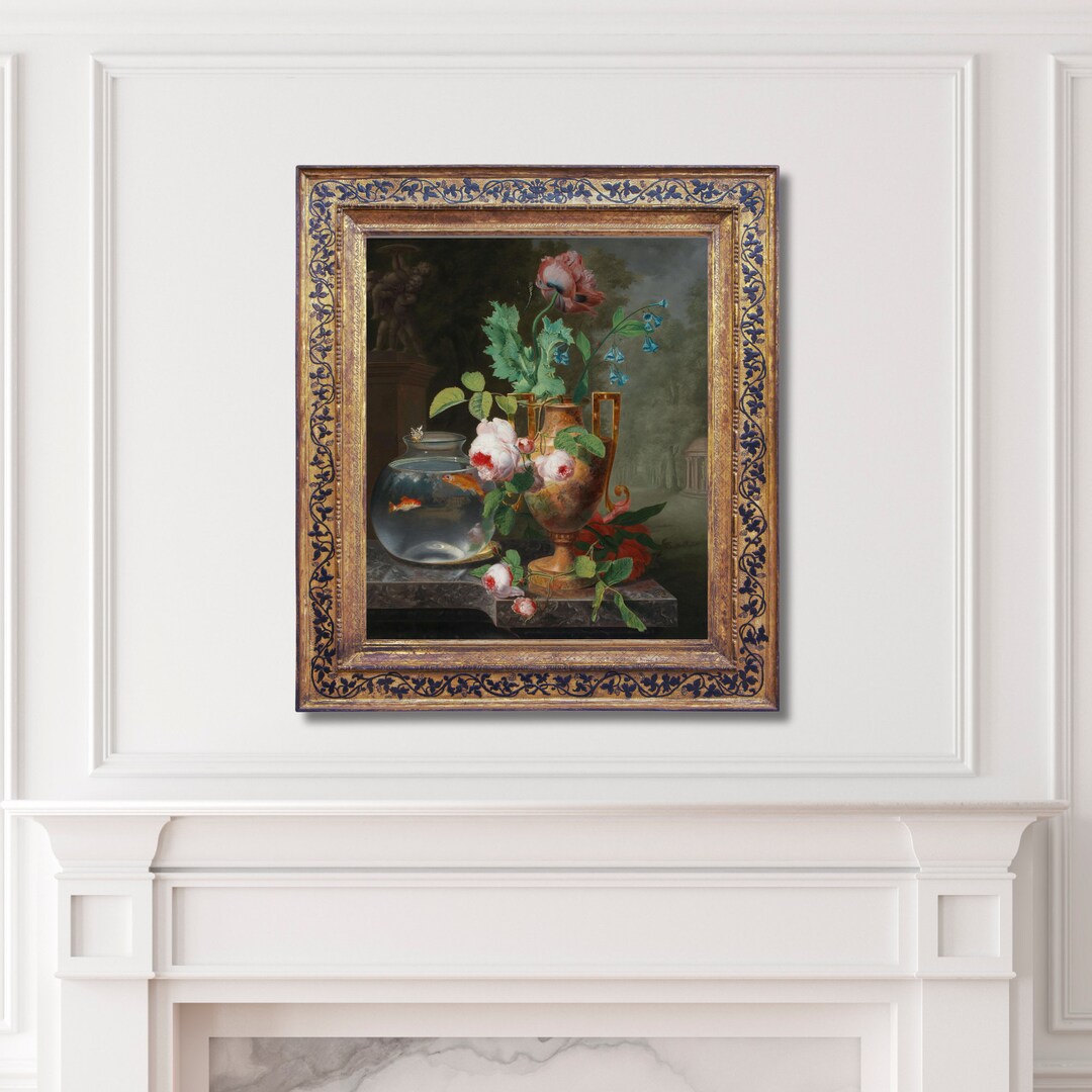 Still Life With Flowers in a Vase and a Goldfish Bowl by French Painter ...