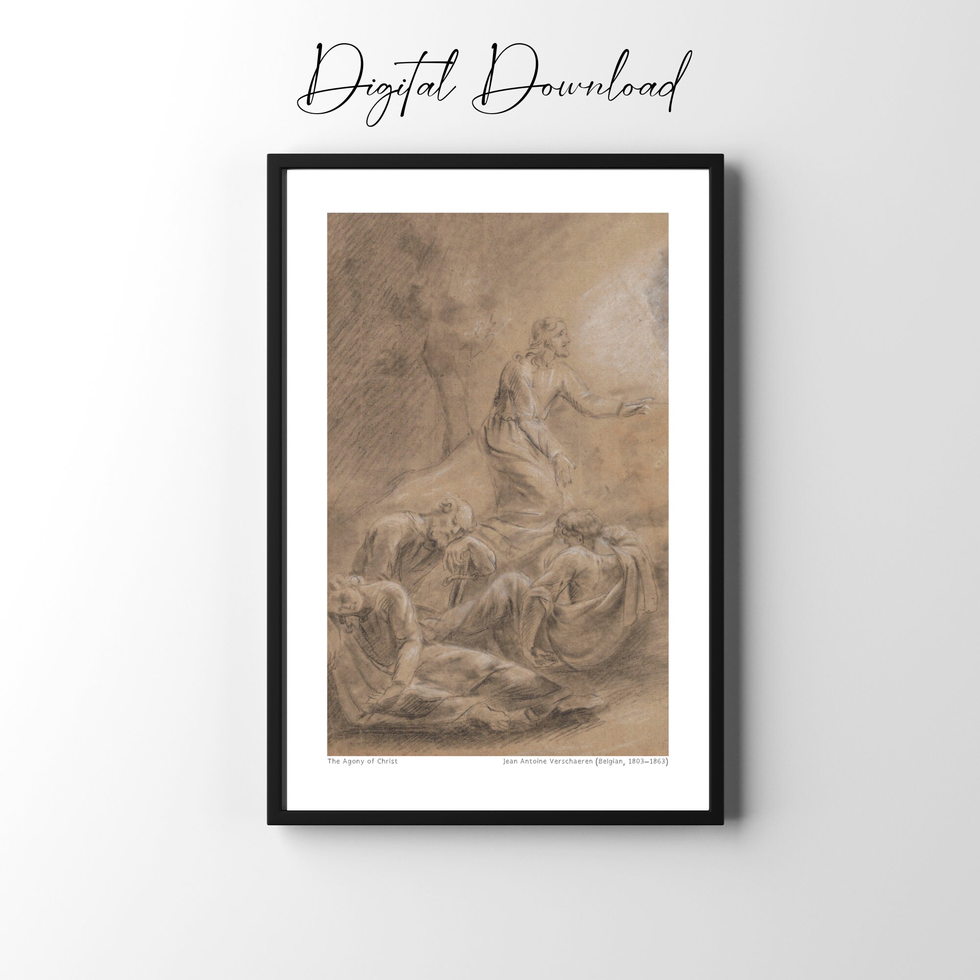 The Agony of Christ Drawing, Artist Jean Antoine Verschaeren, Digital ...