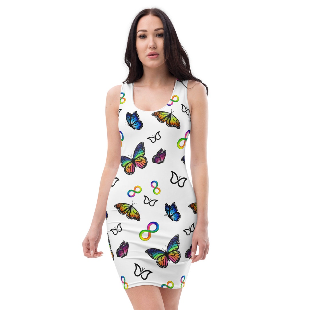 Neurodiversity Rainbow Infinity and Butterfly Bodycon Dress ADHD and ...