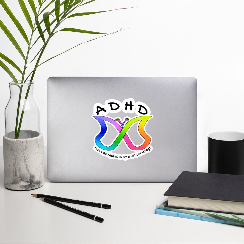 ADHD Stickers With Rainbow Infinity Butterfly Symbol - ADHD Gift "don't ...