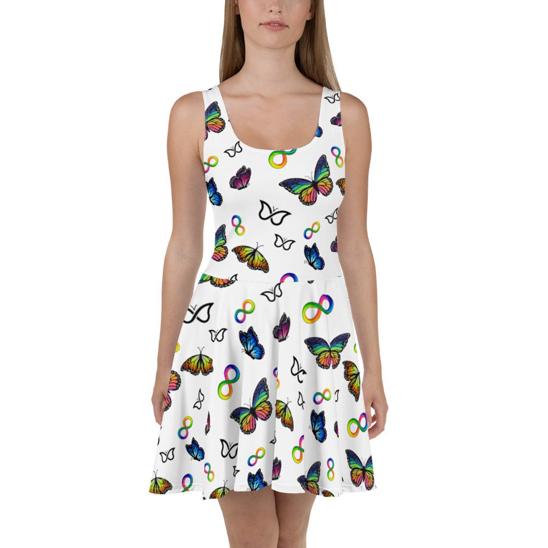 Neurodiversity Rainbow Infinity and Butterfly Skater Dress - ADHD and ...
