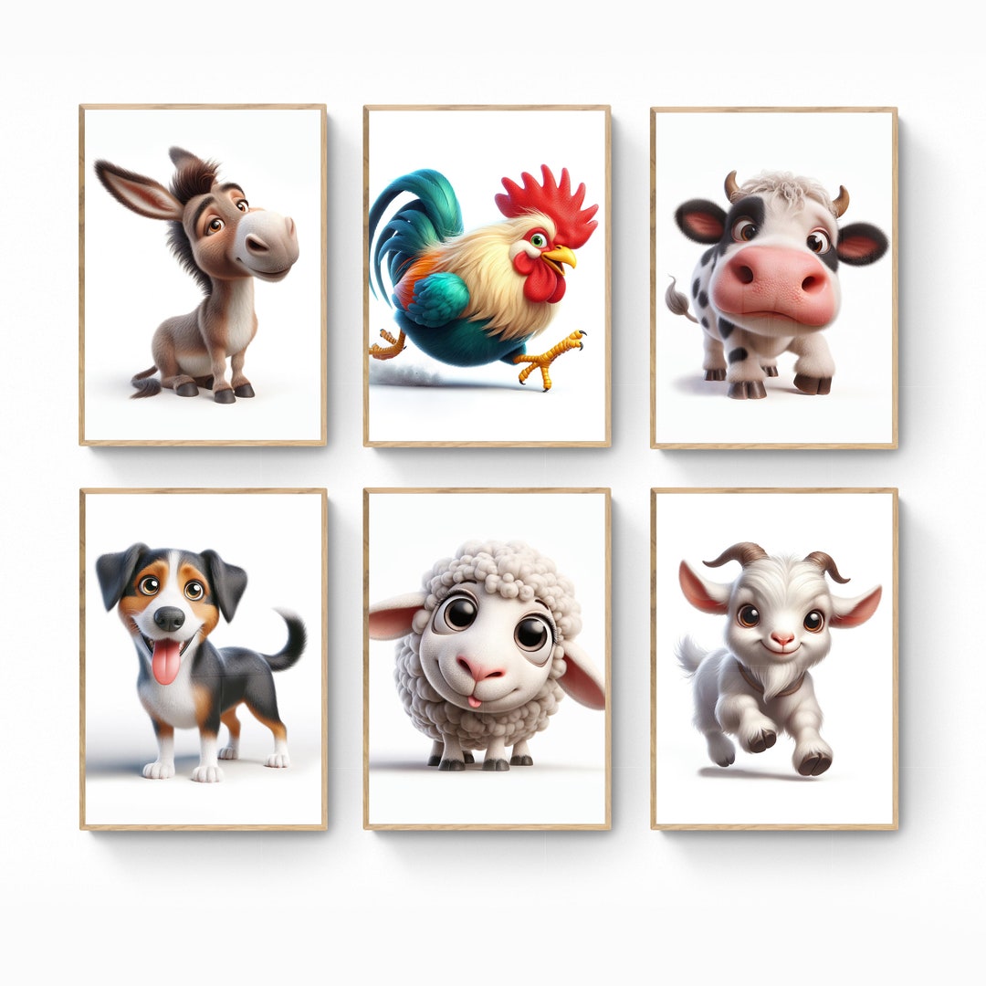 Set of 6 Farm Animals Print Farm Animals Farm Nursery Print Donkey ...