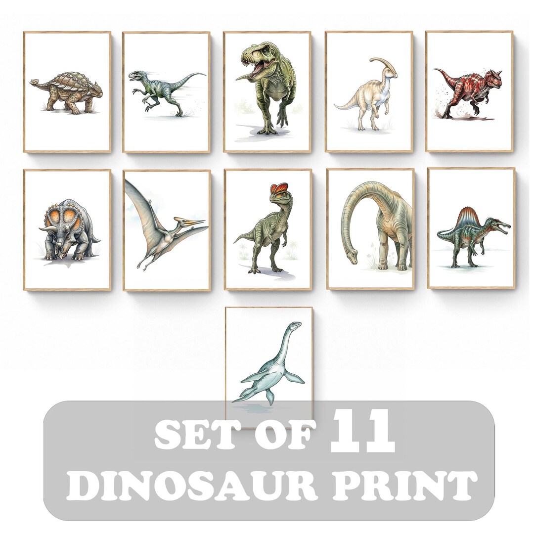 Dinosaur Poster Set for Kids' Rooms | Set of 11 Dinosaur Wall Art ...