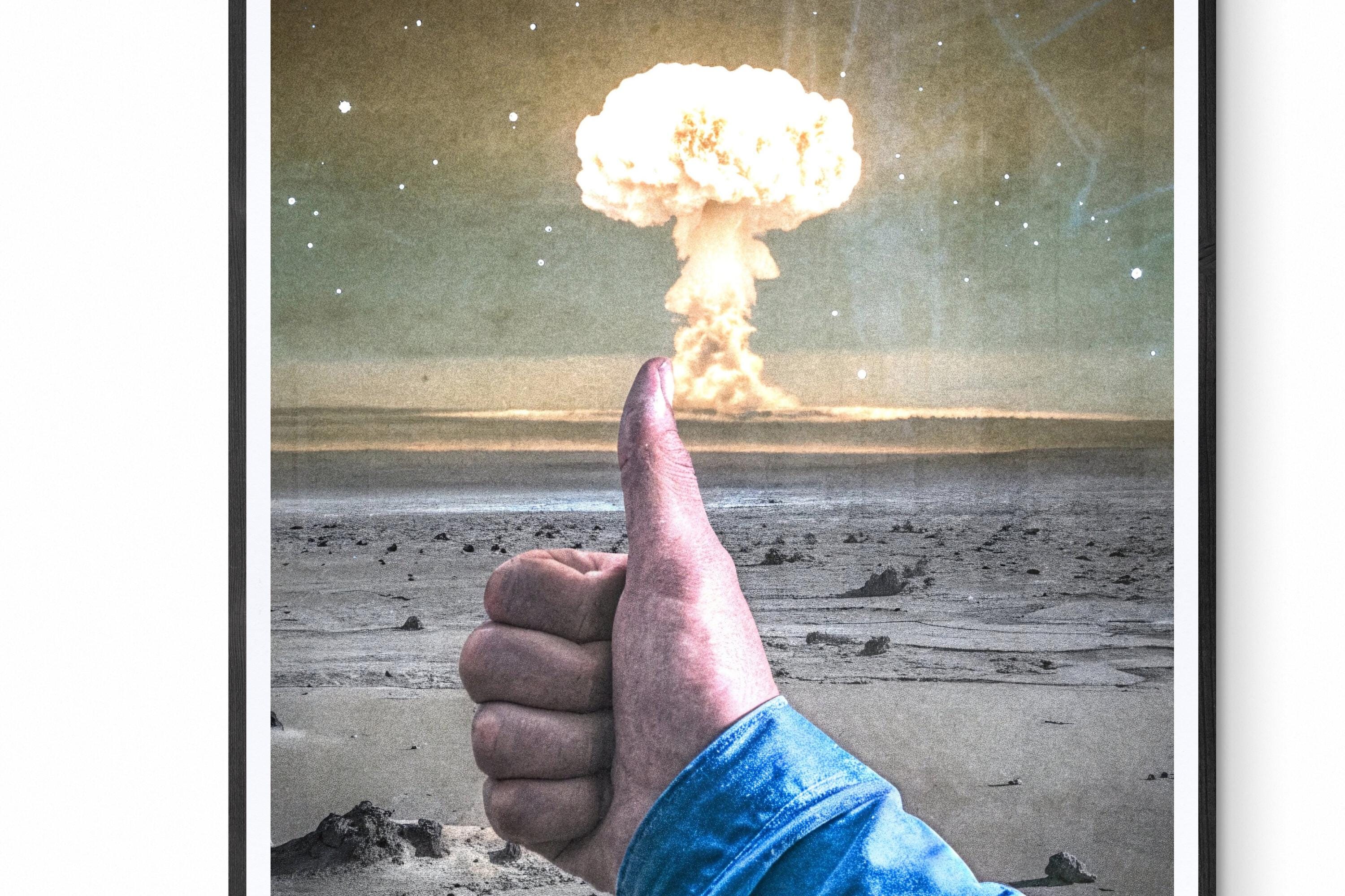 Surrealist Art Poster – Nuclear Explosion With Thumbs up – Digital ...