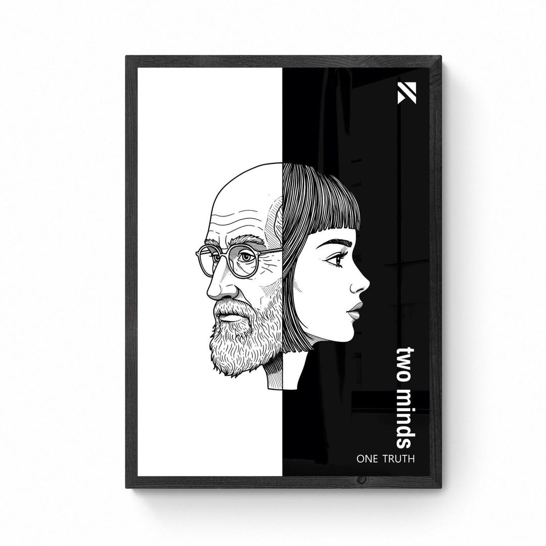 Minimalist Black and White Poster - Two Minds One Truth Poster | Line ...